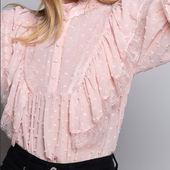 Tops | Pink Romantic Cottagecore Top With Ruffles N Lace | Poshmark